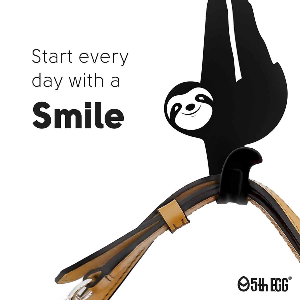 5th EGG Over The Door Hooks for Hanging Towels, Clothes, Coats & Robes for Bathroom and Bedroom Door Hanger Hook Heavy-Duty Metal, Black and White, Hanging Sloth Gift Idea (2-Pcs)