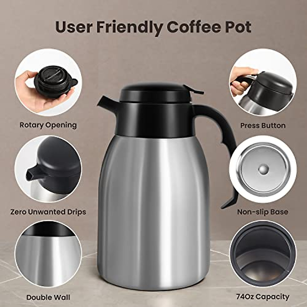 SYBO Commercial Coffee Makers 12 Cup, Drip Coffee Maker Brewer with 74Oz thermal carafe, Coffee Pot Stainless Steel Cafetera SF-CB-1AA