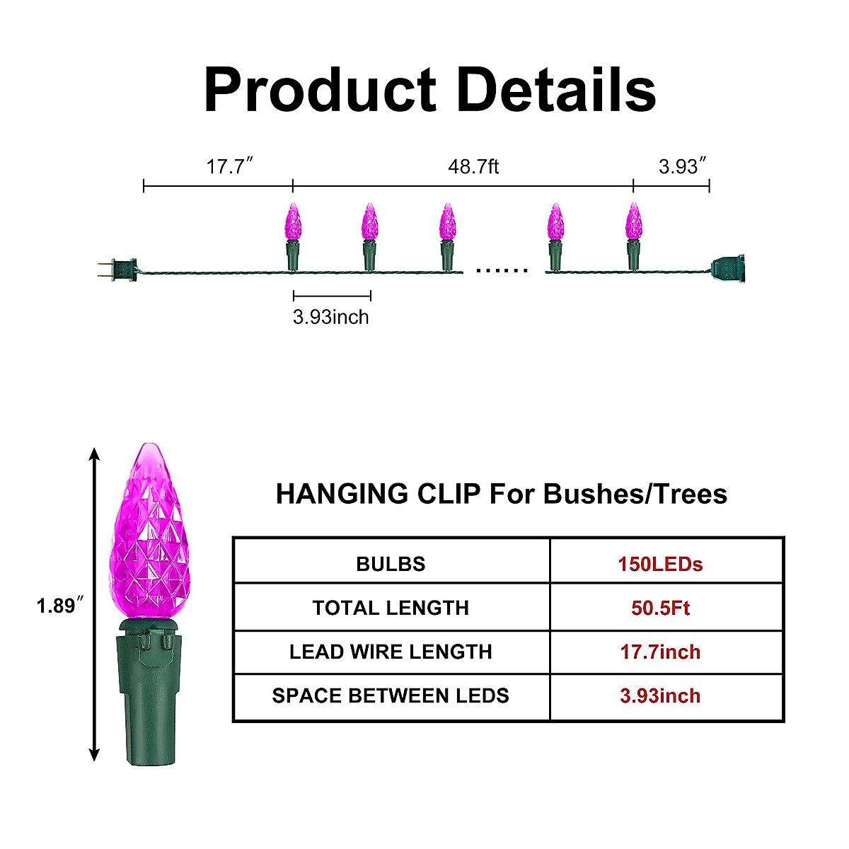 Joiedomi 150 LED Purple Faceted C6 Halloween String Lights 48.7FT Green Wire for Indoor Outdoor Holiday Décor Halloween Event Decoration, Tree, Eaves, Haunted House Theme Party