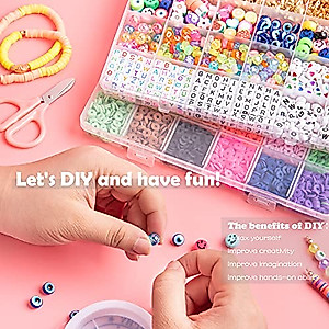 JOJANEAS Clay Heishi Beads Kit - 6800 Pcs DIY Flat Clay Beads for Bracelets Jewelry Making with String - Polymer Clay Beads with Letter Beads Fruit Flower Beads - Crafts for Girls Gift