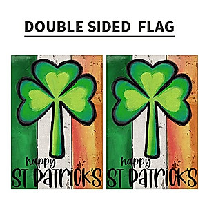 Happy St Patricks Day Garden Flags 12x18 Inch Double Sided Burlap, Green Shamrock Lucky Sign Farmhouse Small Yard Outdoor Decorations DF195