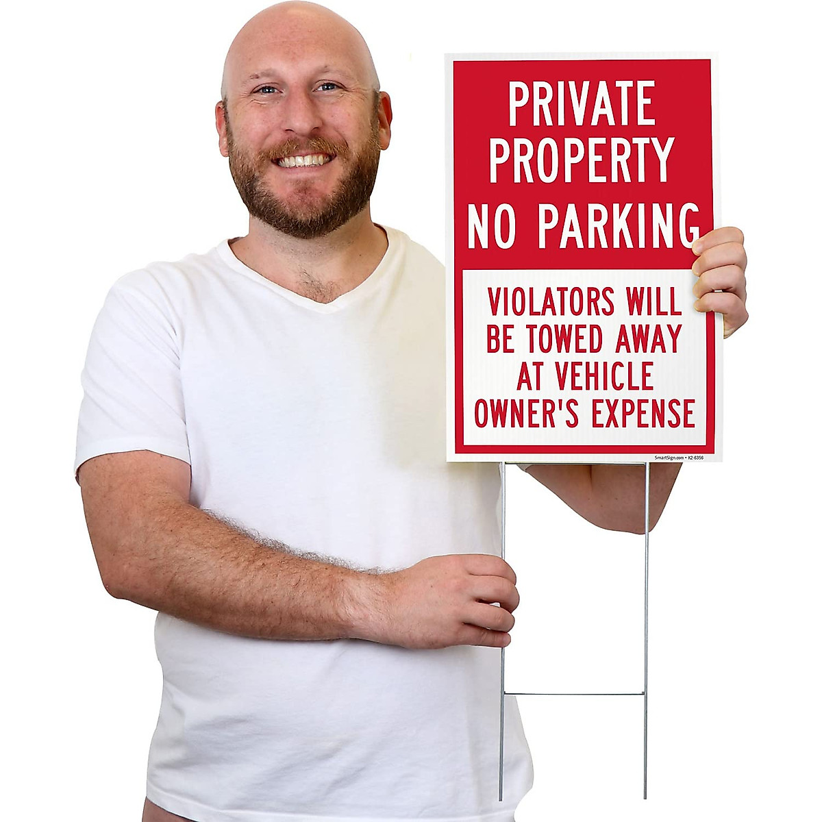 SmartSign 12" x 18" (2-Pack) Private Property No Parking Violators Towed Yard Sign with 15" Metal H-Stake, Double Sided, Large 160 mil Thick Corrugated Plastic Lawn Signs, Water Resistant, USA-Made