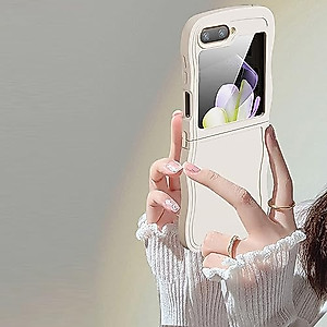 Haeuorey for Samsung Galaxy Z Flip 5 Case Wave, Curly Frame Design for Women Girls, Cute Wavy Solid Color Aesthetic Phone Case Soft Flexible TPU Shockproof Full-Body Protective Case Cover (White)