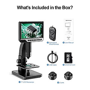 7'' LCD Digital Microscope 2000X Biological Lens & Digital Lens, Ankylin 12MP Coin Microscope for Error Coins, Remote Control, 10 LED Light, USB Soldering Microscope for Adults/Kids