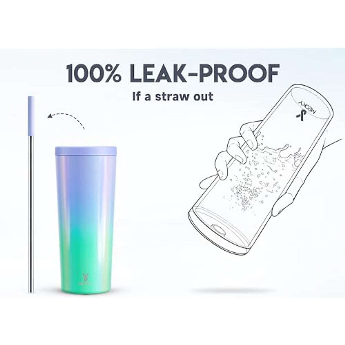 Meoky 24 oz Insulated Tumbler with Lid and Straw, Stainless Steel Vacuum Insulated Tumbler, Keeps Cold for 24 Hours, 100% Leak Proof, Fits in Car Cup Holder (Fairyland)