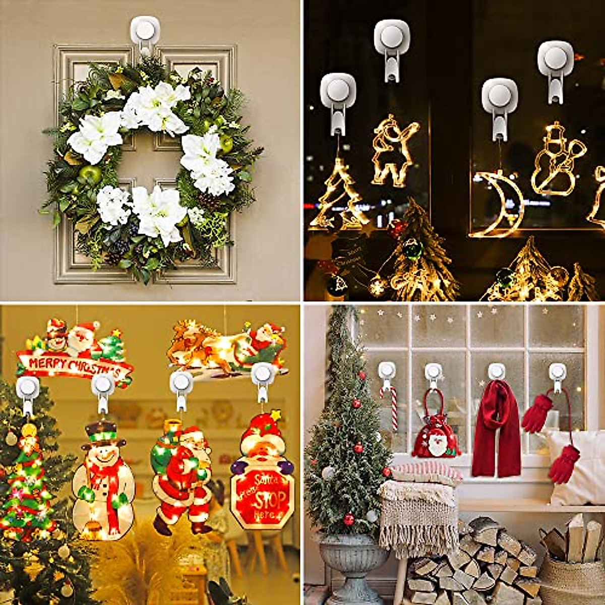 LUXEAR Suction Hooks, Strong Suction Cup Hook Waterproof Shower Hooks for Bathroom & Kitchen Powerful Vacuum Wall Hooks Removable for Towel Loofah Wreath Robe Cloth Key Bag-4 Pack