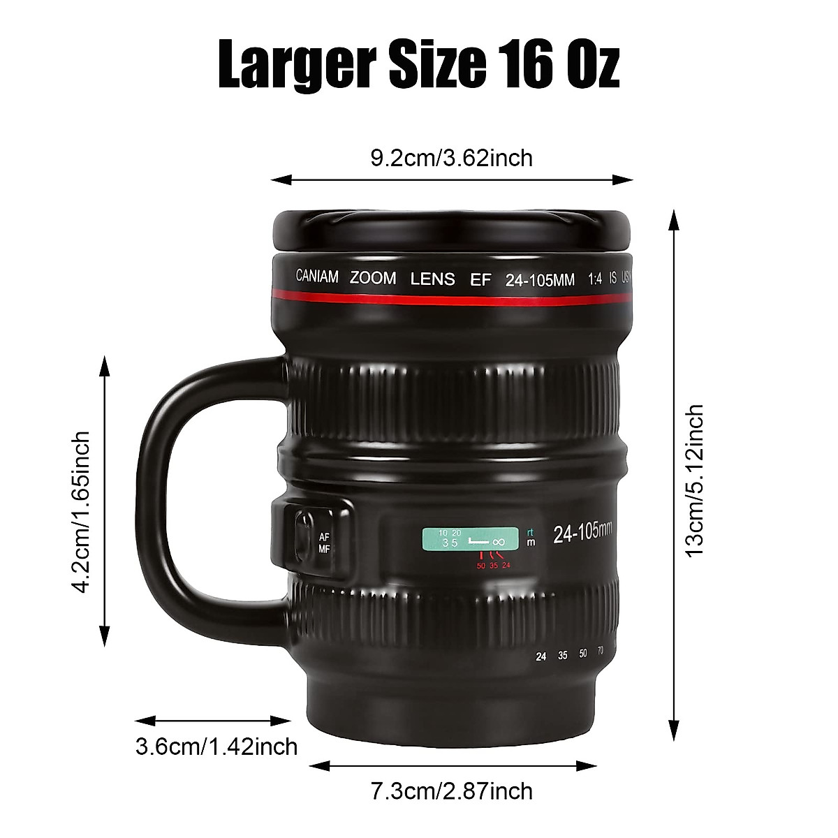 Cabtnca Camera Lens Coffee Mug, Camera Lens Mug, Photographer Gifts, Cool Gifts for Photographers, Ceramic Camera Mug, Photography Gifts Christmas, Camera Lens Cup with Lid and Handle, 16Oz
