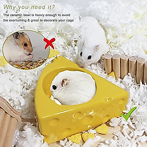 Zhilishu Hamster Food Bowl, 2 Packs Guinea Pig Food & Water Bowls Ceramic Cheese Shape Feeding Drinking Bowl Food Dish Prevent Moving for Small Animals Rabbit Bunny Gerbil Rat Mice (White)