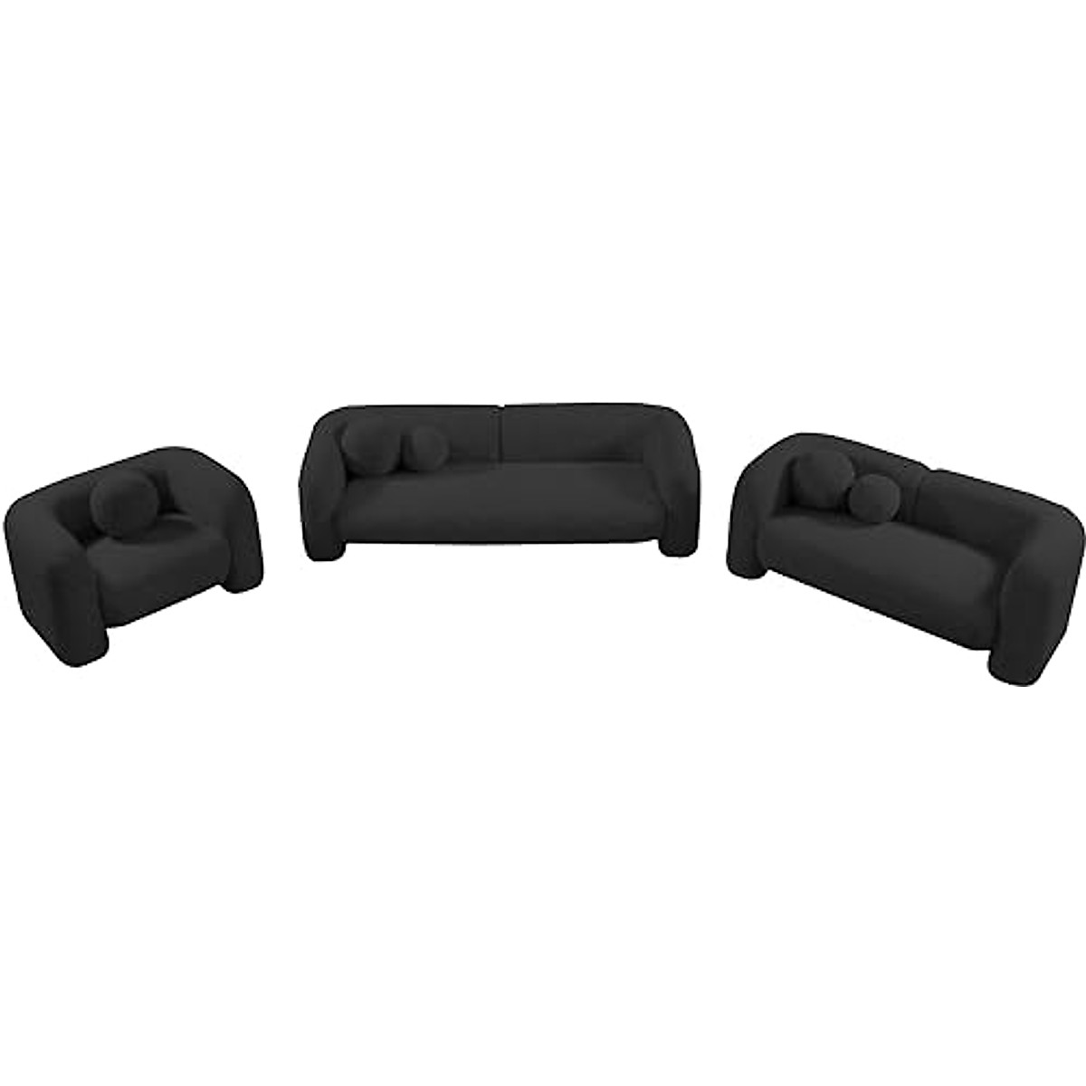 Meridian Furniture 139Black-S Emory Collection Art Deco Boucle Fabric Upholstered Sofa with Rich Black Boucle Fabric, Ball Pillows Included, 89" W x 34" D x 27" H, Black