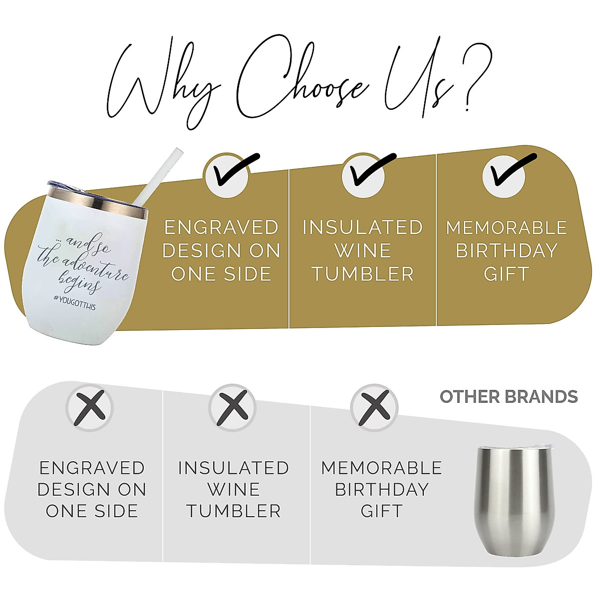 The Adventure Begins - Congratulations Gifts For Women, Going Away Gifts for Friends Moving, or Welcome To the Team- Perfect New Beginnings Gift - 12oz Stainless Steel Glass with Straw and Lid