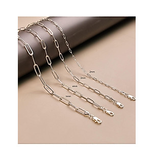 Silver Necklace for women 3mm Paperclip Chain Solid 925 Sterling Silver Clasp Paperclip Chain Silver Chain for women 16/18/20/22/24/26/30 Inches(16)
