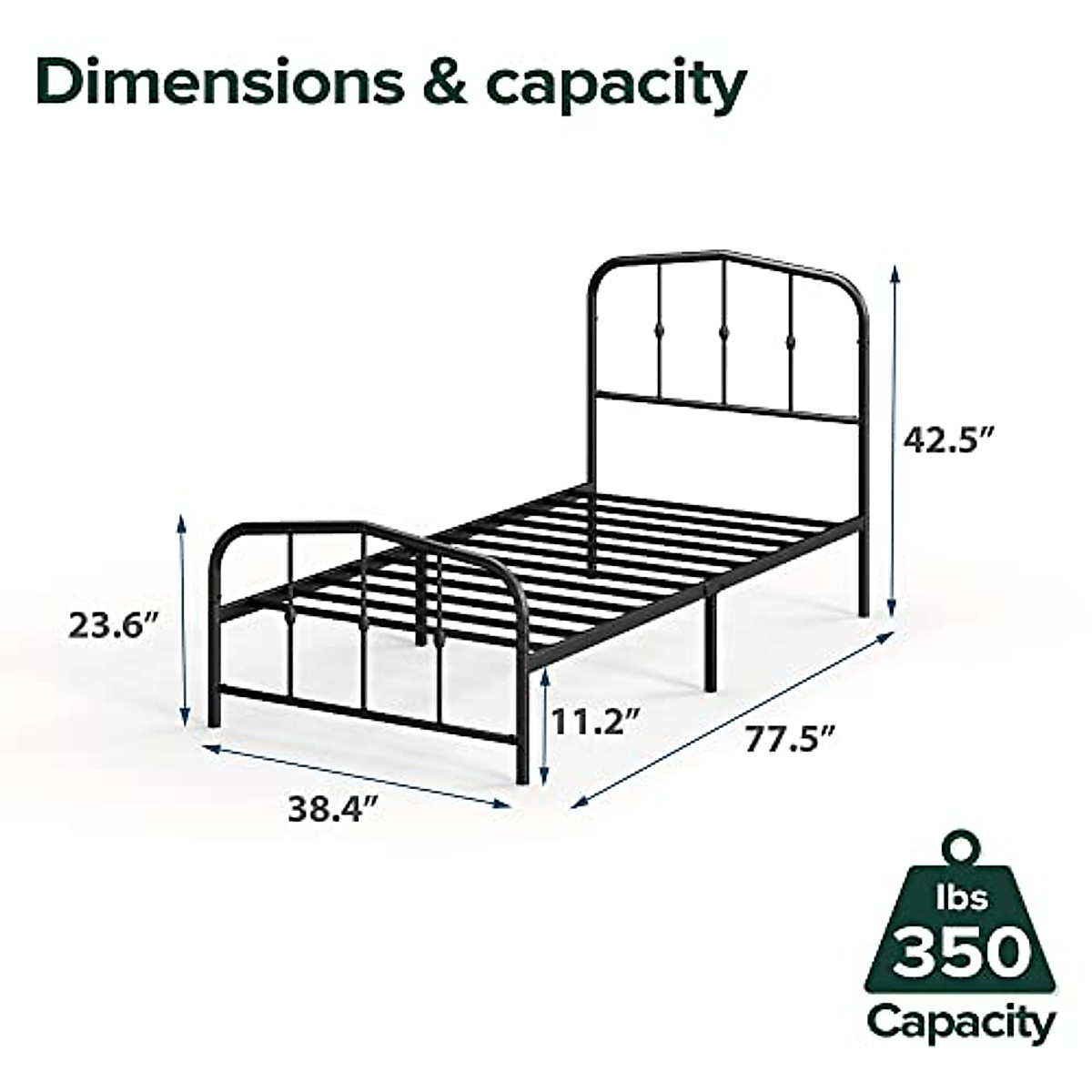 Zinus Heidi Metal Platform Bed Frame/Steel Mattress Foundation/Bed Frame with Headboard and Footboard/No Box Spring Needed/Easy Assembly, Black, Twin