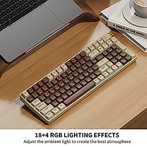 ROYALAXE X ProtoArc R100 Wireless Mechanical Keyboard, Hot Swappable Wired/Bluetooth 5.0/2.4G Wireless Keyboard with RGB Light for Windows & Mac, PBT Keycaps, Gateron G Yellow Pro Switch, Lava Brown