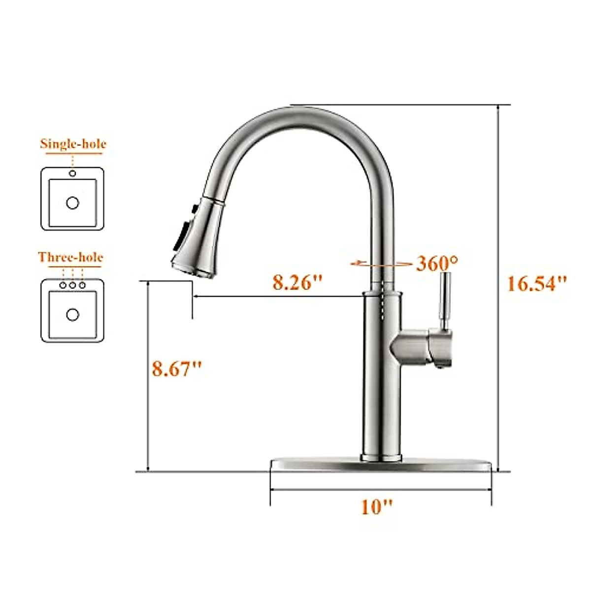 Kitchen Faucet, Kitchen Sink Faucet, 4 Functions Spray Head, Sink Faucet, Four Modes Pull-Down Kitchen Faucets, Bar Kitchen Faucet, Brushed Nickel, Stainless Steel, RULIA RB1035