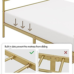 Yaheetech Metal Full Size Bed Frame, Platform Bed Frame, Mattress Foundation with Curved Design Headboard & Footboard, NO Box Spring Needed, Heavy-Duty Support, Easy Assembly, Full,Antique Gold