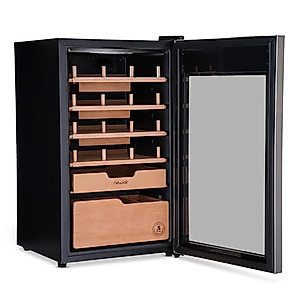 NewAir x Boveda 500 Count Electric Humidor, Spanish Cedar Shelves with Temperature Control, Cigar Humidor Box with Built-In Boveda Humidity Control in Stainless Steel