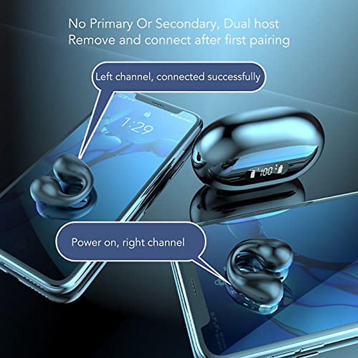 Bone Conduction Earbuds Touch Control, Stereo Sound, Noise Cancelling, 5.3, Comfortable and Firm, Open Ear BT Earbuds with 4 to 6h Listening Time
