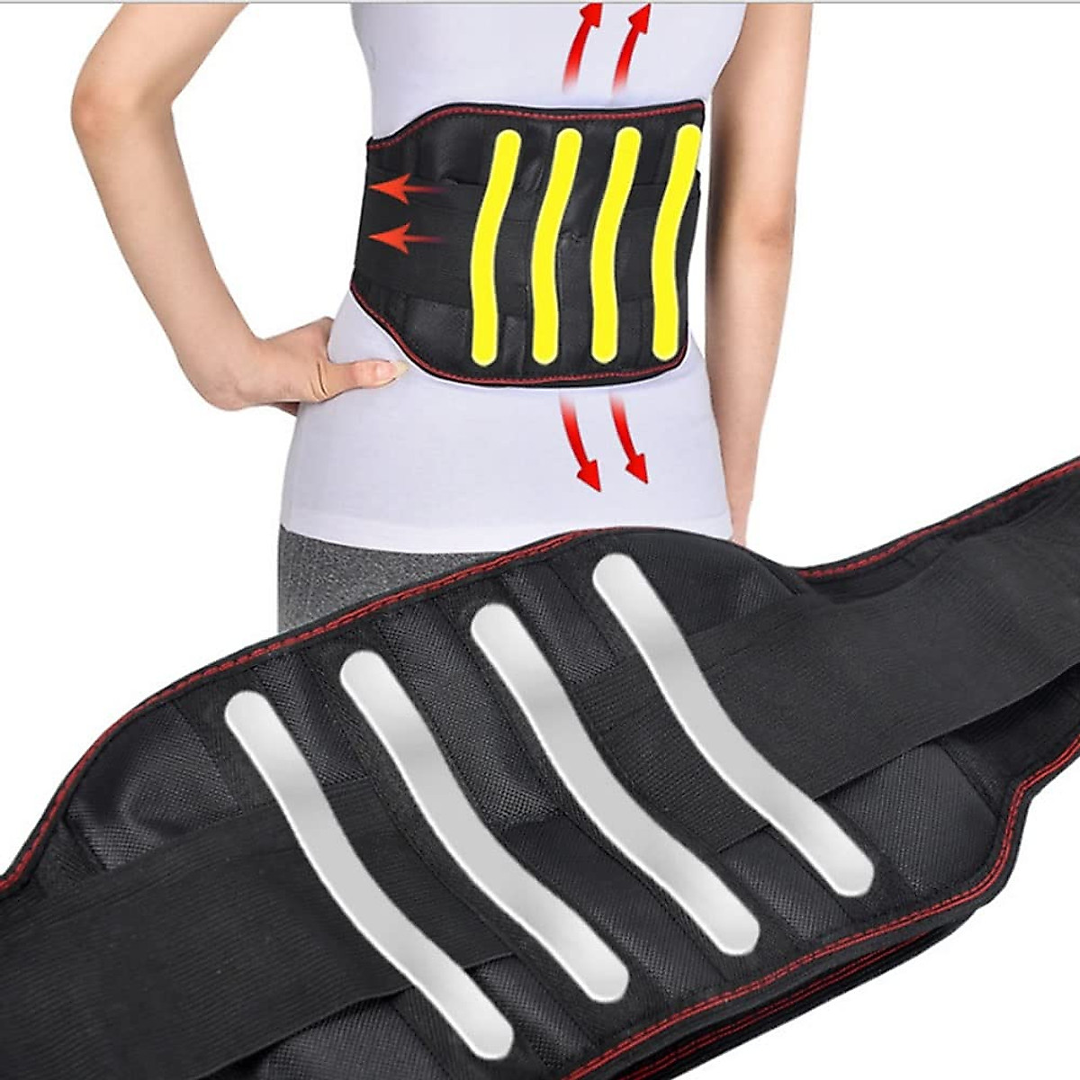 ZFF Self-Heating Waist Brace Belt Magnetic Back Brace Belt Heated Lumbar Support for Lower Back Pain Relief Muscle Injury Herniated Disc for Men and Women (Color : Black, Size : M/Medium)