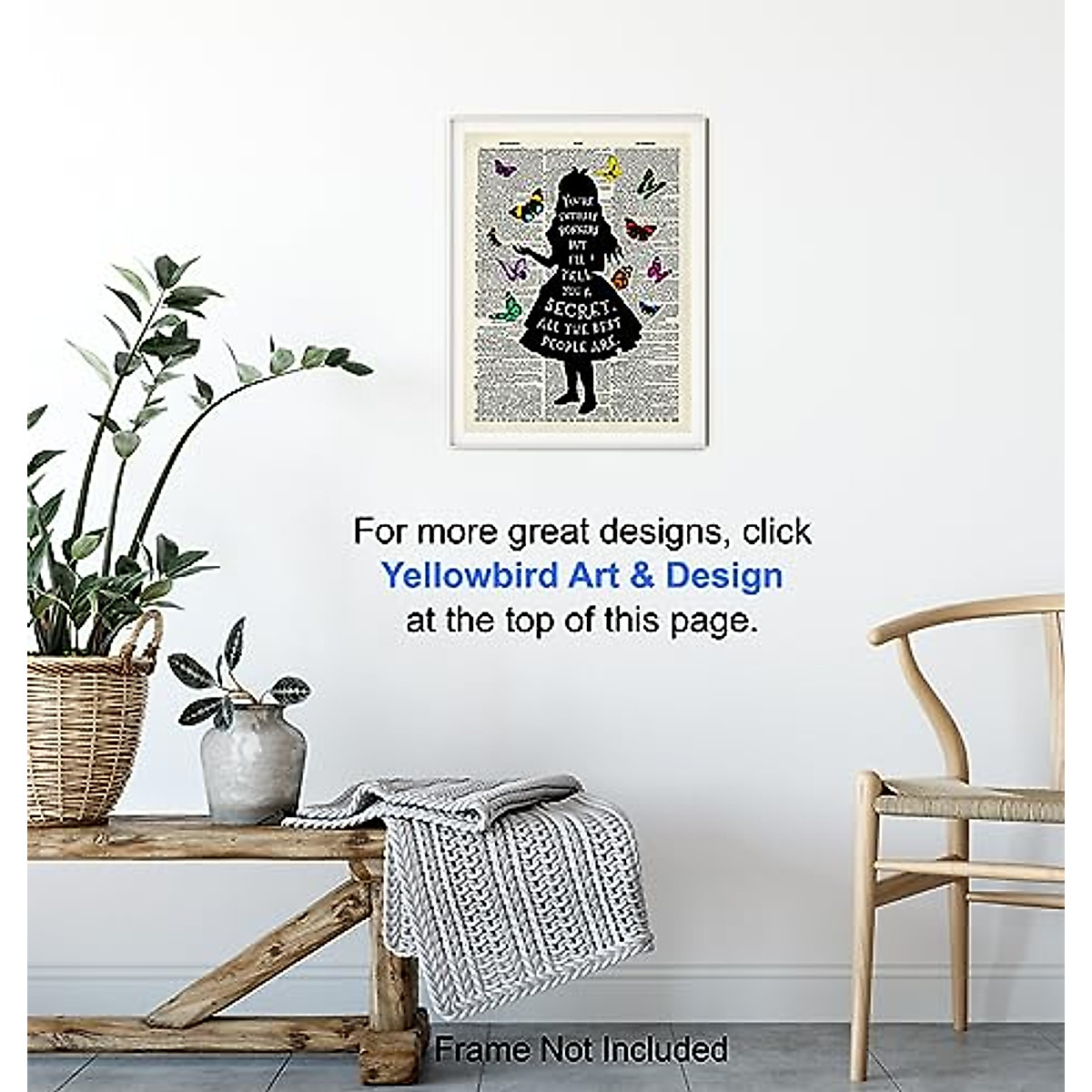 Alice in Wonderland Quote Wall Art 11x14 - Inspirational Gift for Women - Funny Sayings Poster Picture - Positive Quotes - Motivational Wall Art for Women -Teen Girls Bedroom, Living room, Home Office