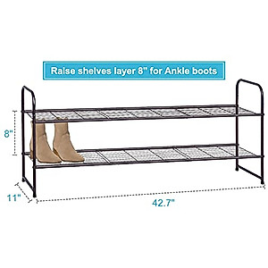 SLEEPING LAMB 2 Tier Metal Long Shoe Rack for Closet, Stackable Wide Shoe Storage Organizer 18-Pairs Low Shoe Shelf for Entryway, Bedroom, Wire Grid, Bronze