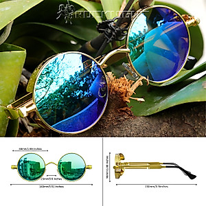 ROCKNIGHT Steampunk Polarized Circle Sunglasses For Men Women Mirrored Green Sunglasses Metal Frame