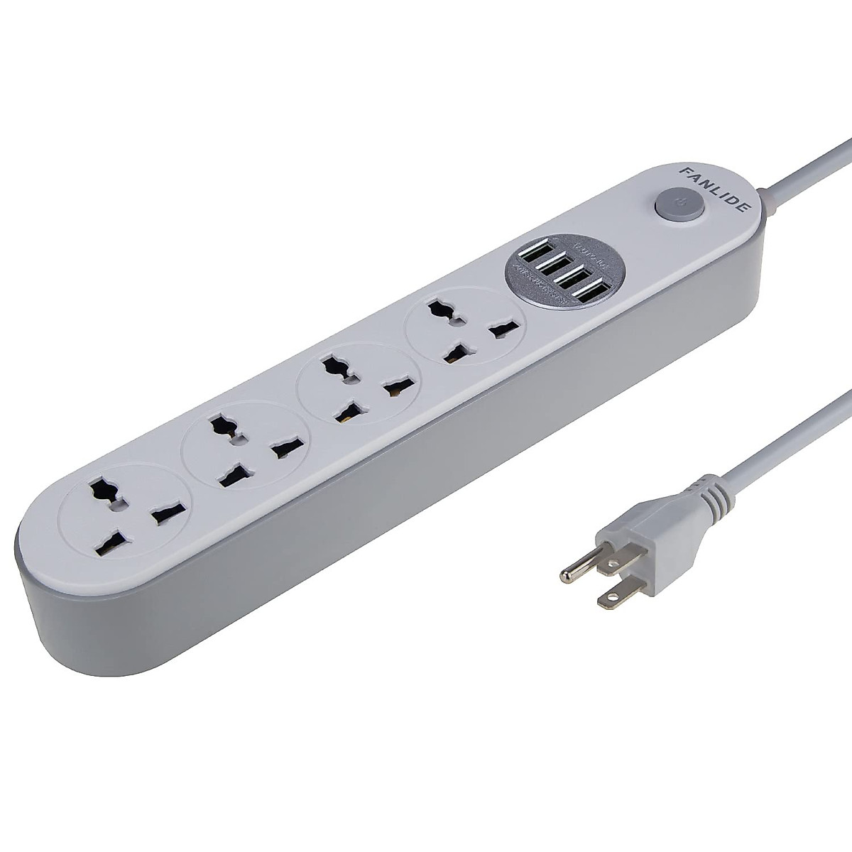 FANLIDE Universal Power Strip with USB Ports, 4 Outlets 4 Smart USB (5V 3.4A 17W), 6.5ft Power Cord, 2500W Circuit Breaker, Child Safe Door, for Cruise Ship,Dorm Room Multi Plug Extender