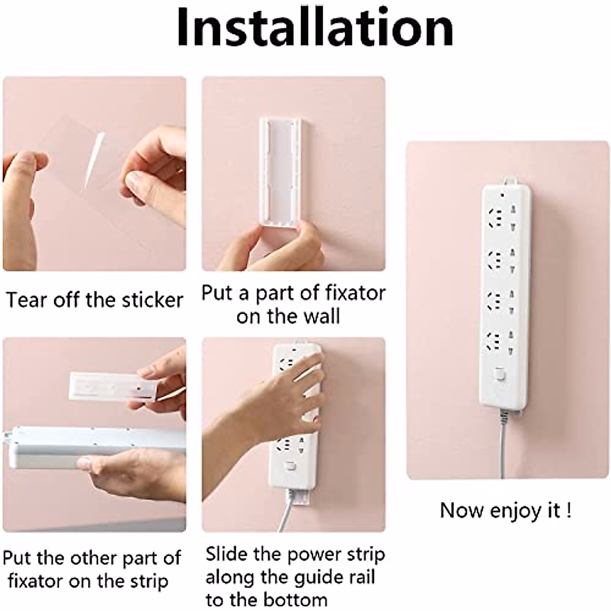 4 Pcs wcjjgm Adhesive Punch-Free Socket Holder, Self-Adhesive Desktop Socket Fixer,Wall Mount Home Power Strip fixator, Desktop Mobile Plug-in Socket Fixer Bracket Stand