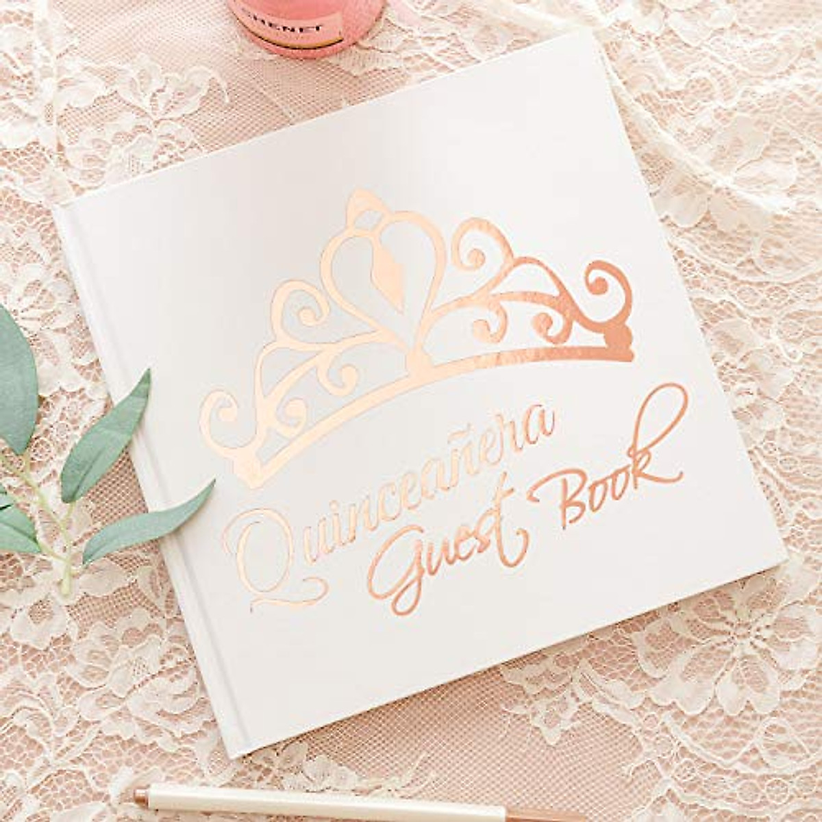 Calculs Libro De Firmas para Quinceañera Guest Book 15th Quinceanera Party Favors 8.5” Rose Gold Book Polaroid Photo Album Decorations