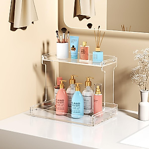 AITEE 2-Tier Bathroom Counter Organizer Acrylic Bathroom Countertop Organizer Clear Bathroom Organizer Shelf Vanity Tray Cosmetic Skincare Home Storage Organization for Bathroom Kitchen Bedroom
