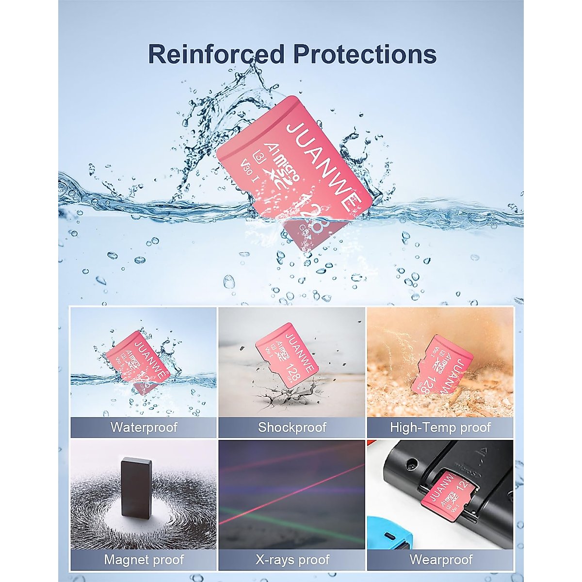 JUANWE 128GB Micro SD Card 2 Pack microSDXC Memory Card with SD Adapter C10 U3 A1 V30 Memory Card SD Card Pink, 128GB