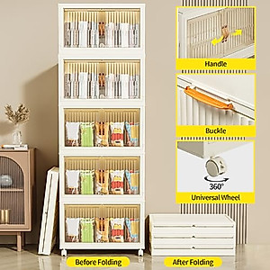 pupustar Storage Bins with Lids and Doors, Plastic Stackable Storage Bins Open Front, Foldable Storage Boxes for Organizing, Collapsible Storage Bins with Wheels, Opening Storage Boxes Set