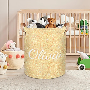 SPYORBKX Custom Laundry Basket with Name, Personalized Baby Laundry Hamper for Bedroom Bathroom, Round Storage Basket with Handle for Men Women Sparking