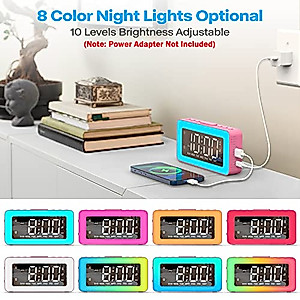 Super Loud Alarm Clock for Heavy Sleepers Adults, Teenagers, Teens, Kids, Digital Alarm Clock with 8 RGB Night Lights, 0%-100% Dimmable, Sleep Aid, Dual Alarms, Snooze, USB Charger, Ideal for Gift
