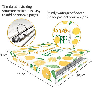 Recipe Binder 8.5x11 3 Ring, Recipe Book to Write in Your Favorite Recipes, Recipe Organizer with Cards, Sleeves and Dividers, Recipe Binder Full Page (Lemon,Full-page)