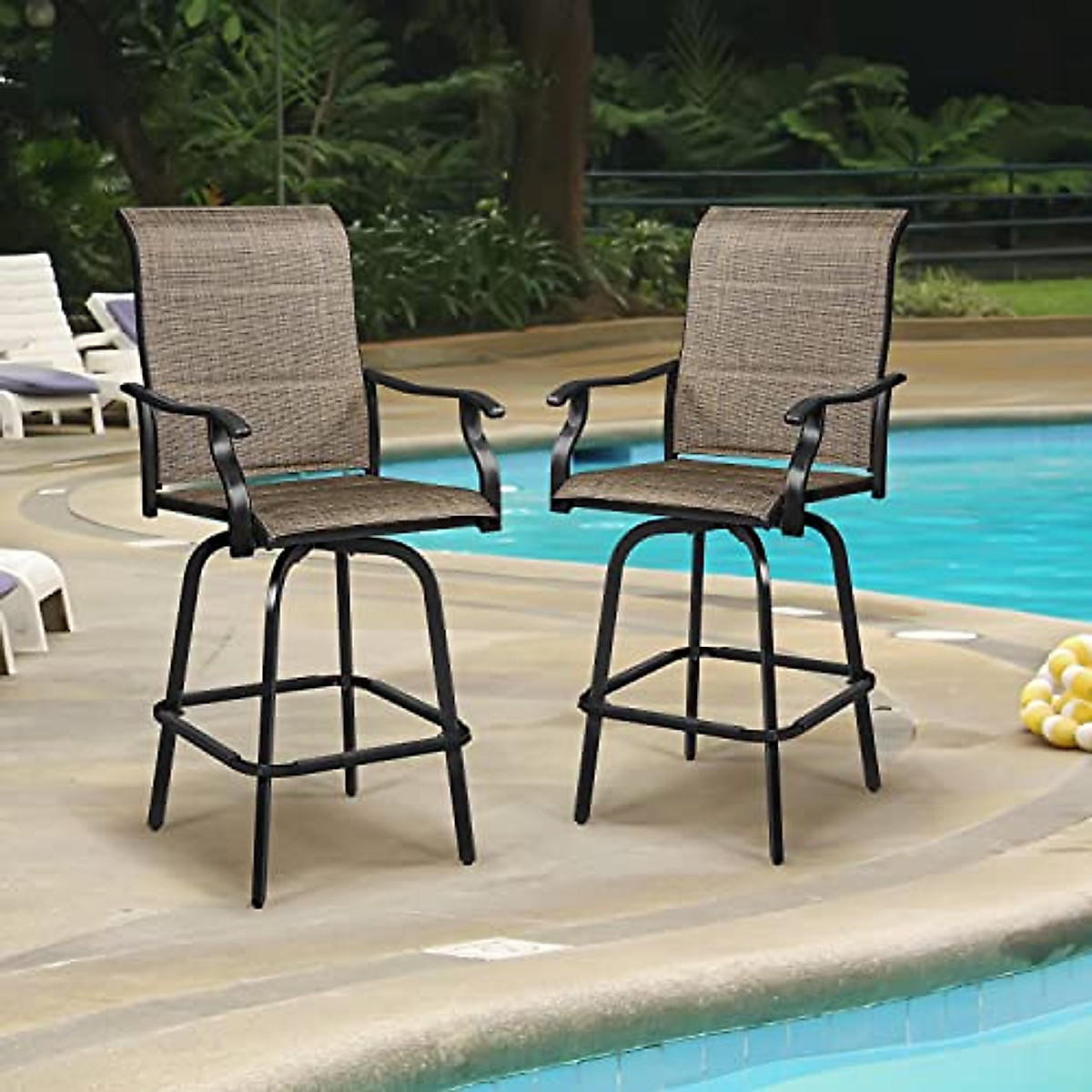 Yaheetech Patio Stools Outdoor Swivel Bar Chairs, All Weather Bar Height Chairs Set of 2, Patio Furniture Set for Yard Pool Garden