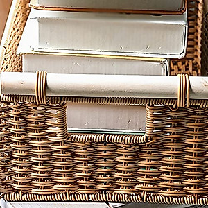 UXZDX Imitated Rattan Storage Basket, Simple Wooden Handle Living Room Finishing Basket, Snack Basket Sundries Storage Basket