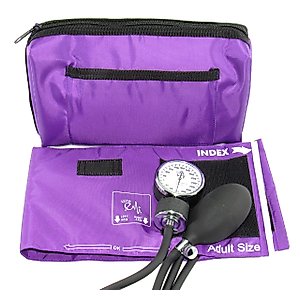 EMI Purple Deluxe Professional Aneroid Sphygmomanometer Manual Blood Pressure Monitor Set with Adult Cuff and Carrying Case #217