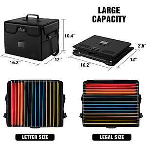 AMBOR File Box with 10 Packs File Folders(Letter Size), Fireproof File Document Box with Lock, Portable Filing Cabinet for Home Office, Document Organizer for File Folders/Certifications/Books