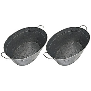2 Pack Galvanized Metal 8 Gallon Oval Ice Bucket with Handles, Beverage Holder Tub for Farmhouse or Country Themed Party - by SciencePurchase (Silver with Metal Handles)