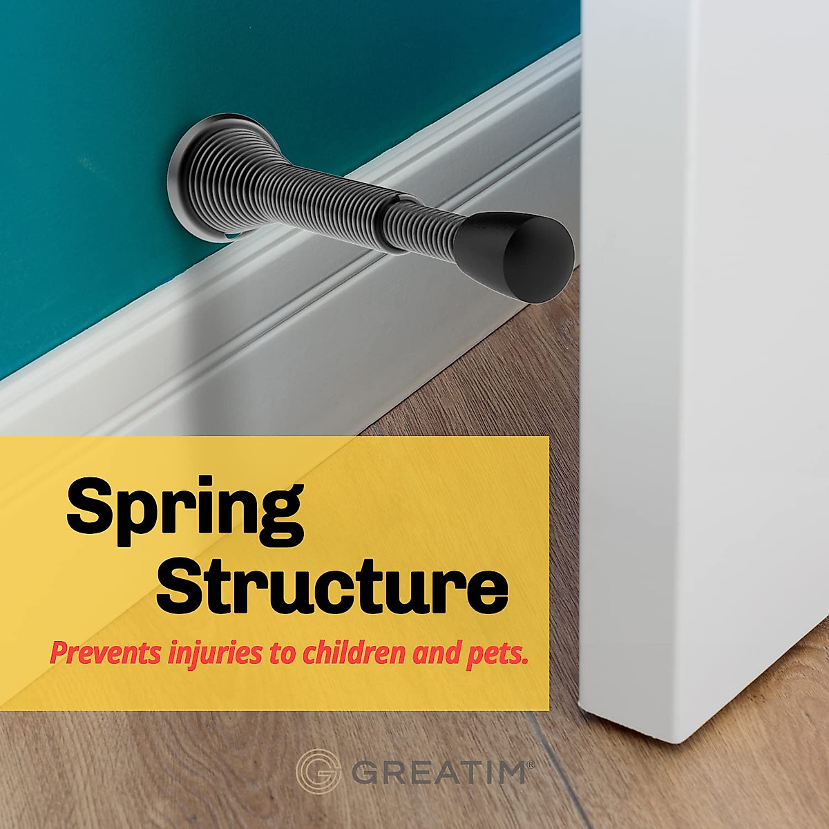 Greatim 5 Pack Telescoping Door Stopper, Door Stop, 3 to 4 Inch Adjustable Spring Door Stopper, Flexible Spring Door Stoppers (Black)