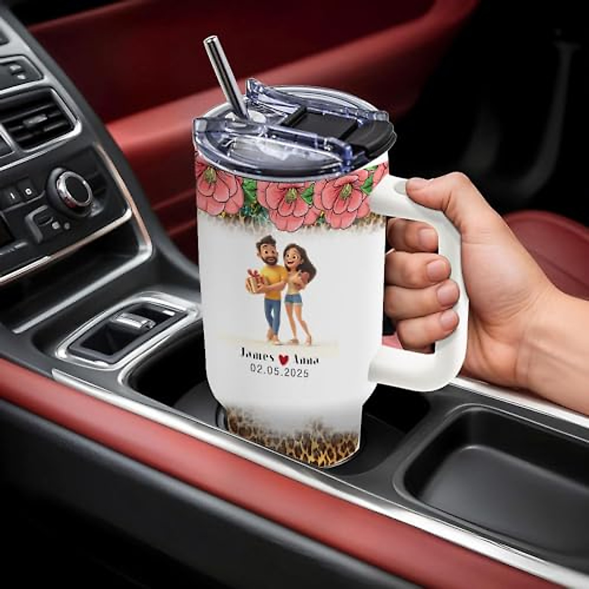 Personalized 40oz Tumbler with Handle – wedding venue decoration-Custom Couple Gift for Anniversary Wedding Gift, Birthday, Mother's Day, Valentine’s Day dchhIq