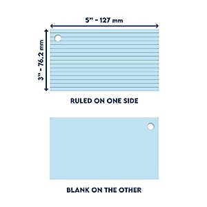 300 ruled index cards with rings (3" x 5") in 6 colors, with storage box. Ideal for students, teachers, note-taking, and language learning. Made in USA.