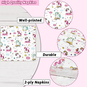 96 Pcs Unicorn Party Paper Plate and Napkins Pink Unicorn Birthday Baby Shower Party Paper Tableware Set Table Decorations Supplies for Party Favors 24 Guests