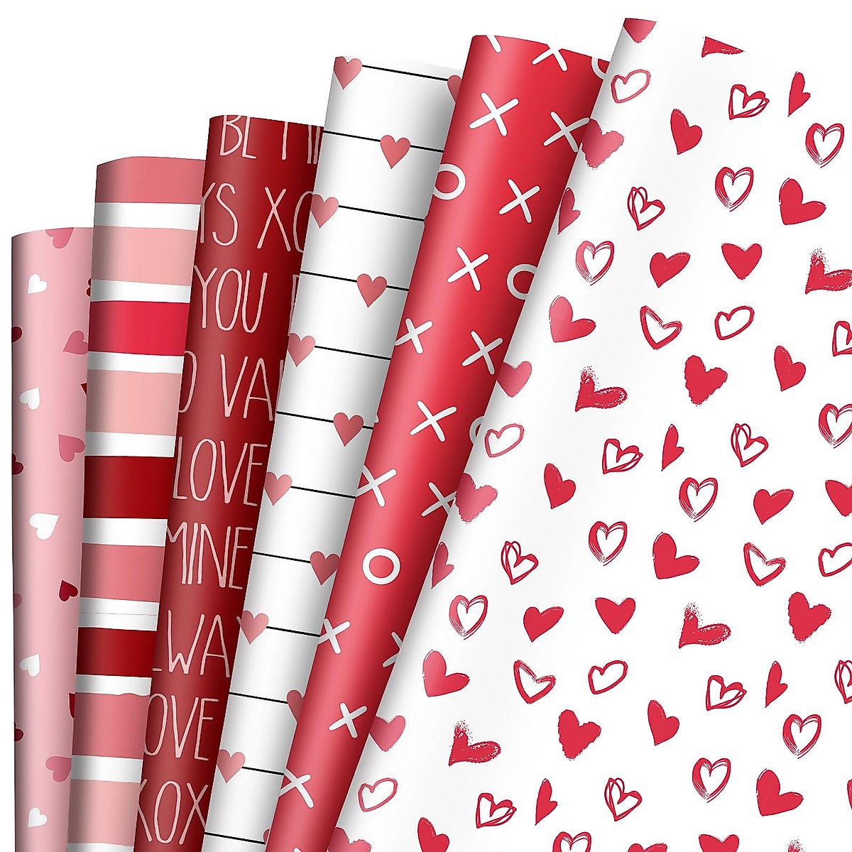 Whaline 12 Sheet Valentine's Day Wrapping Paper Heart Stripe Gift Wrap Paper Bulk Folded Flat Pink Red Craft Paper for DIY Crafts Wedding Anniversary Party Gift Packing Supplies, 19.7 x 27.6 Inch
