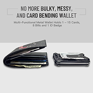 Minimalist Wallet for Men - Slim Aluminum Metal Wallet with Money Clip, ID Badge Holder, RFID Blocking Credit Card Holder, Hold Up to 15 Cards - Front Pocket Carbon Fiber Smart Wallet, Gift for Men