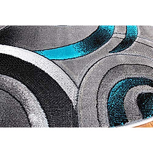 Masada Rugs, Turquoise Grey Modern Contemporary Woven Round Area Rug, Hand Carved (5 Feet 6 Inch X 5 Feet 6 Inch) Round, Turquoise