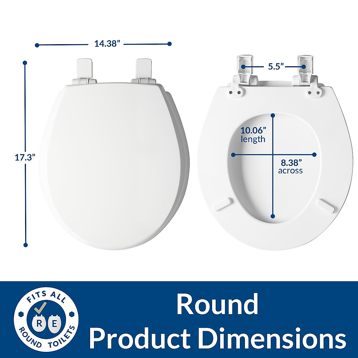 Mayfair 847SLOW 000 Kendall Slow-Close, Removable Enameled Wood Toilet Seat That Will Never Loosen, 1 Pack - ROUND - Premium Hinge, White