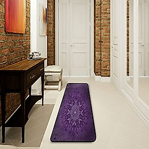 xigua Purple Mandala Area Rug - 2' x 6' Washable Runner Rugs with Rubber Backing - Non Skid Floor Carpet for Indoor Living Room Hallway Kitchen