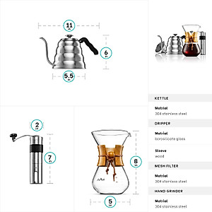 MITBAK Pour Over Coffee Maker Set | Kit Includes 40 OZ Gooseneck Kettle with Thermometer, Coffee Mill Grinder & 20 OZ Coffee Dripper Brewer | Great Replacement for Coffee Machines