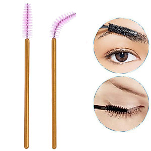 XVbond 100 PCS Disposable Eyelash Mascara Brushes Mascara Wands Applicator Eyebrow Brush, Eyelash Applicator Brush Makeup Applicators Kit (Golden-Pink)